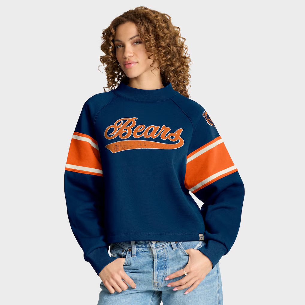 Chicago Bears Fanatics Oversized Hometown Toss Sweep Mock Neck Pullove
